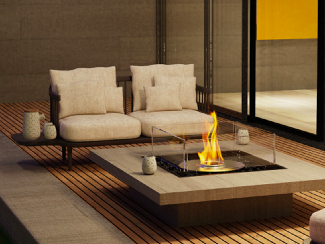 Outdoor bioethanol fireplaces EcoSmart Fire to create inviting ambience