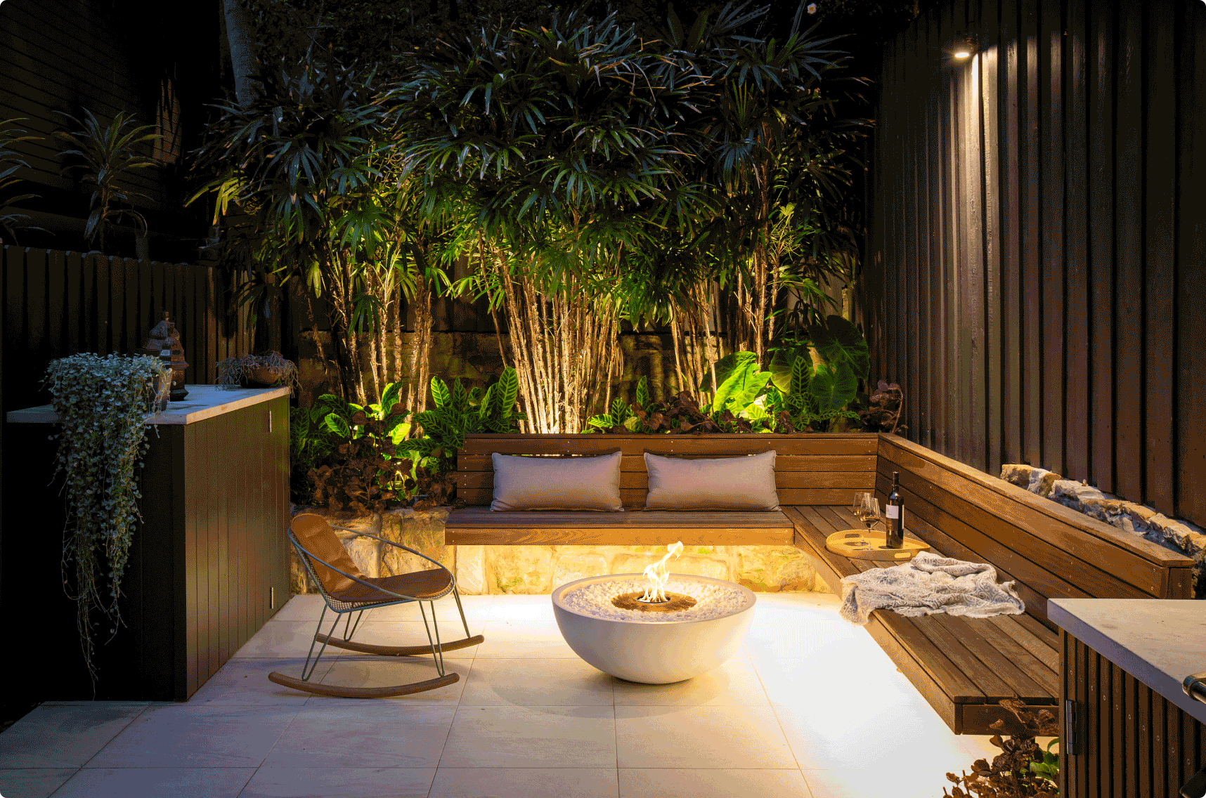 Outdoor bioethanol fireplaces EcoSmart Fire to create inviting ambience