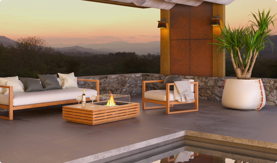 Outdoor bioethanol fireplaces EcoSmart Fire to create inviting ambience