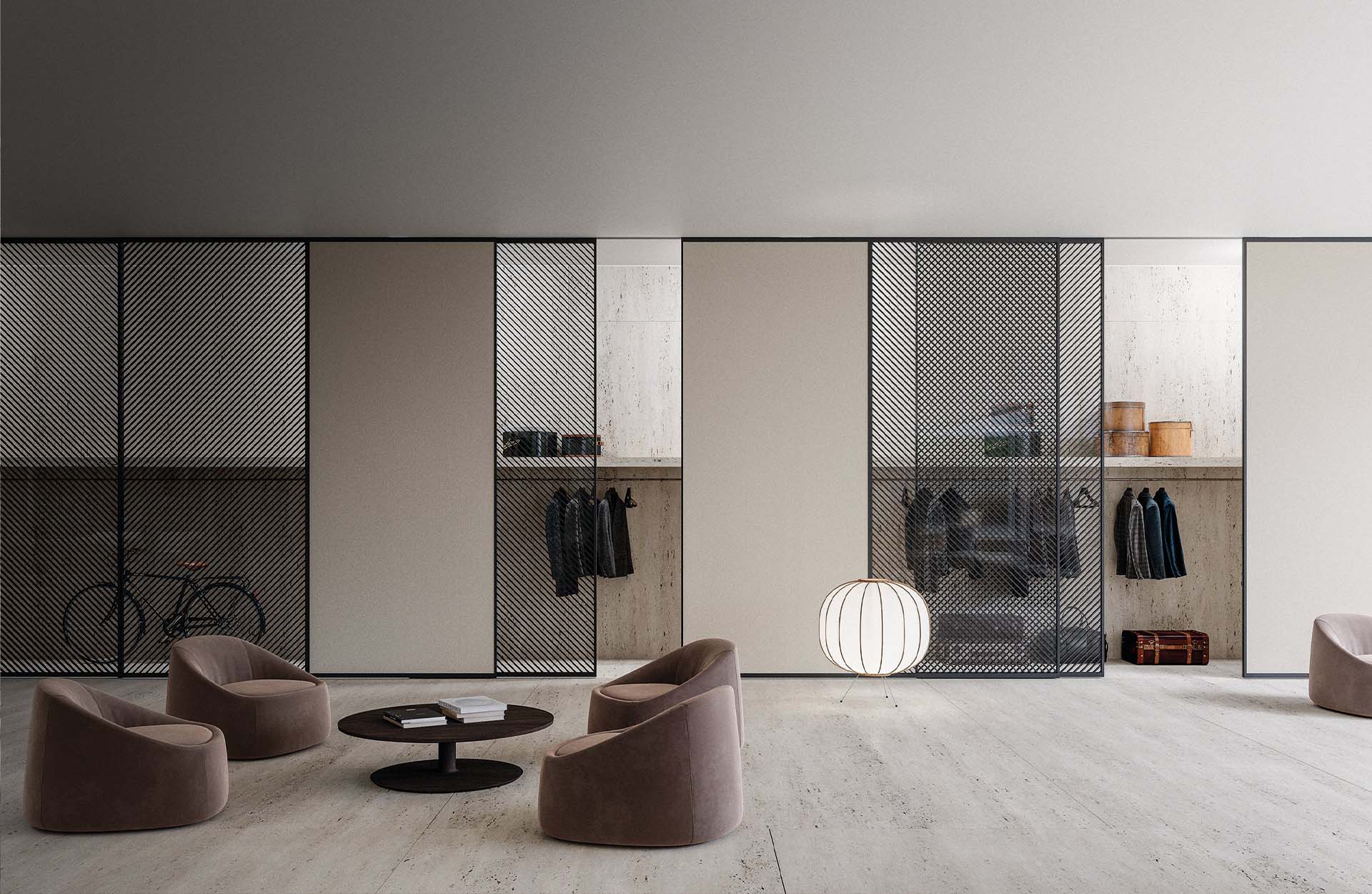 Glass and steel mobile partition wall: Golden Gate by ADL