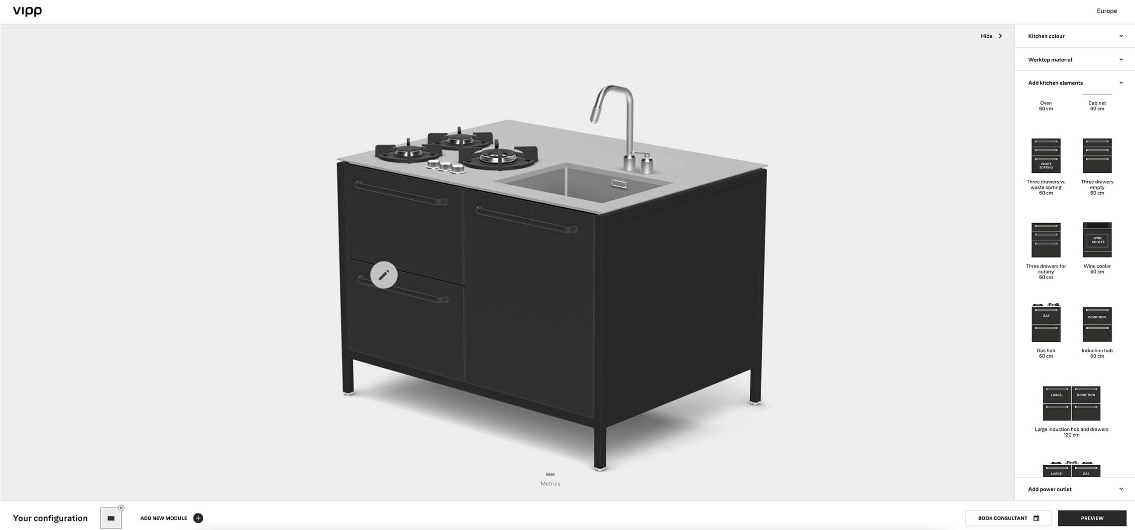 Build your Vipp V1 modular kitchen