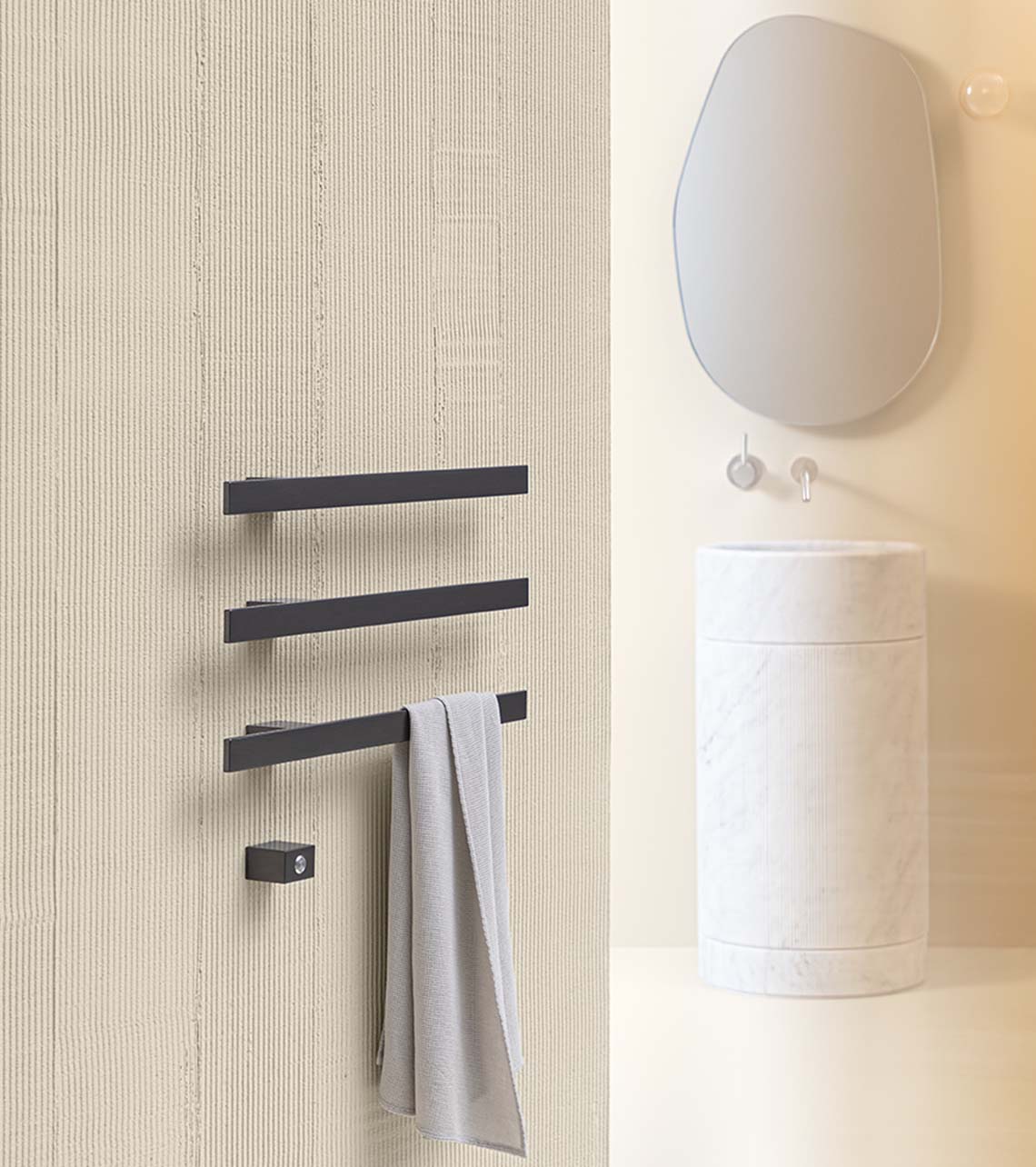 Embellishing a wall with a towel warmer: I CHING by Tubes