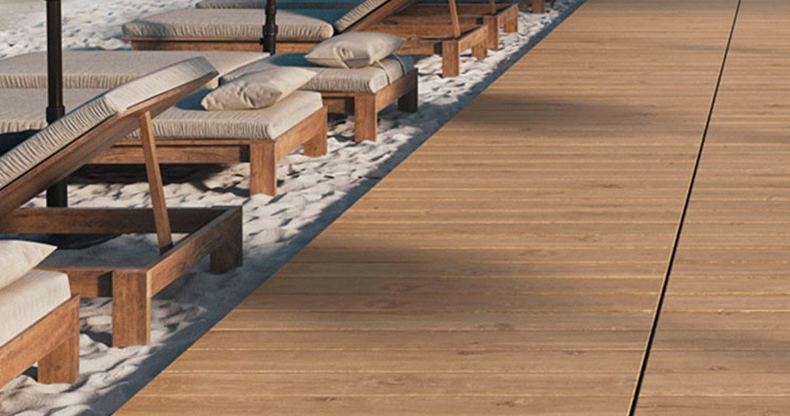 Porcelain stoneware decking system: Exadeck by Exagres