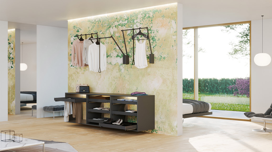 Wardrobe lift Servetto: soft closet mechanism and minimal design