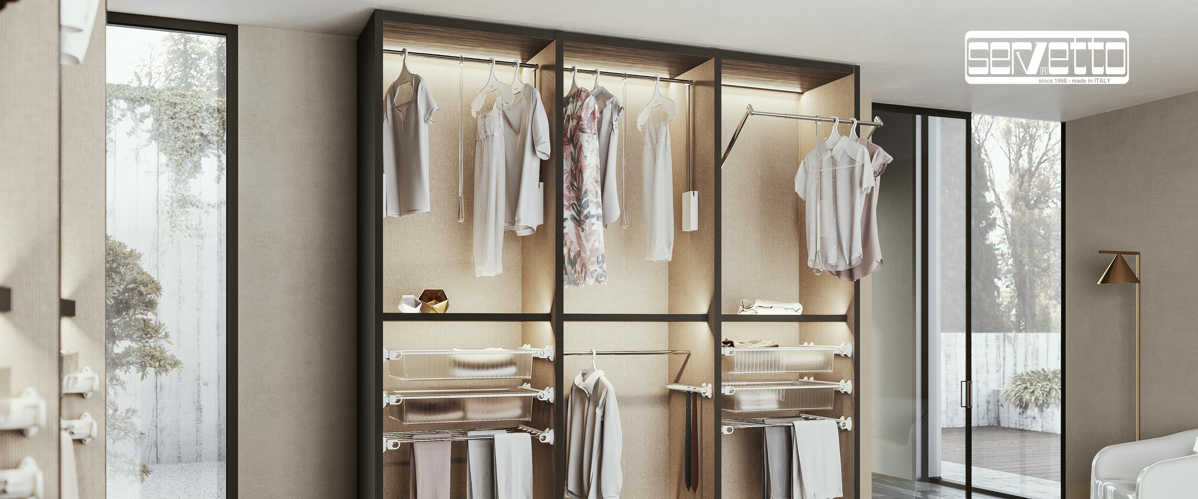 Wardrobe lift Servetto: soft closet mechanism and minimal design