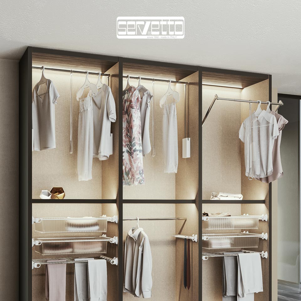 Wardrobe lift Servetto: soft closet mechanism and minimal design