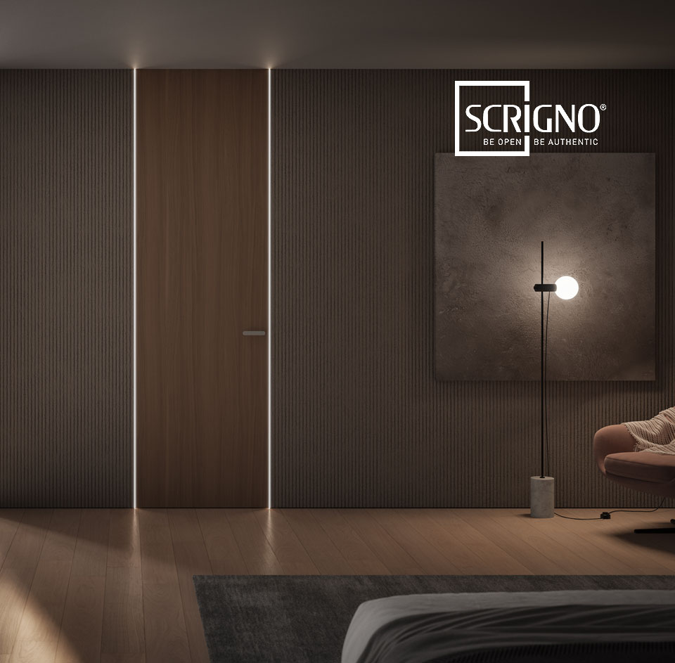LED lighting incorporated into a flush-fitting door: Controluce by Scrigno