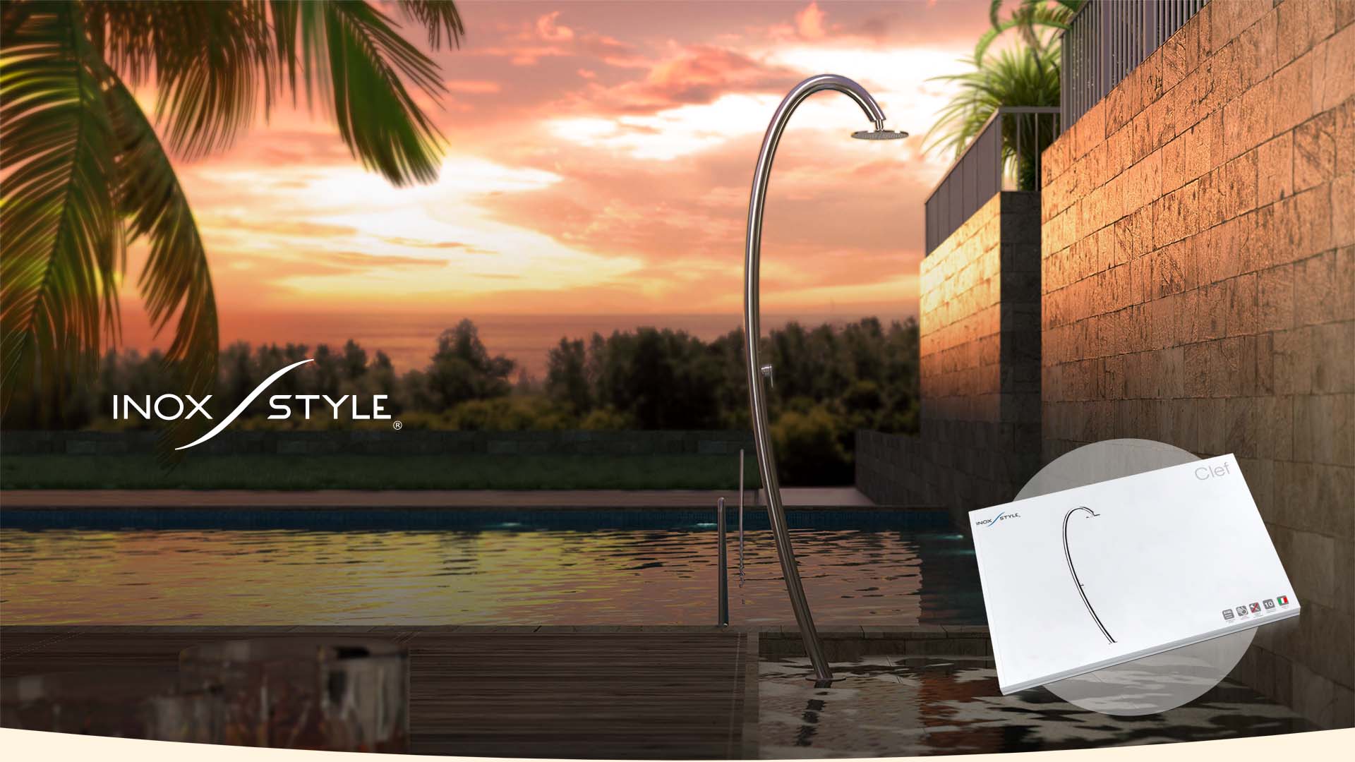 Clef outdoor shower: reinterprets with brio the eternal score of water.