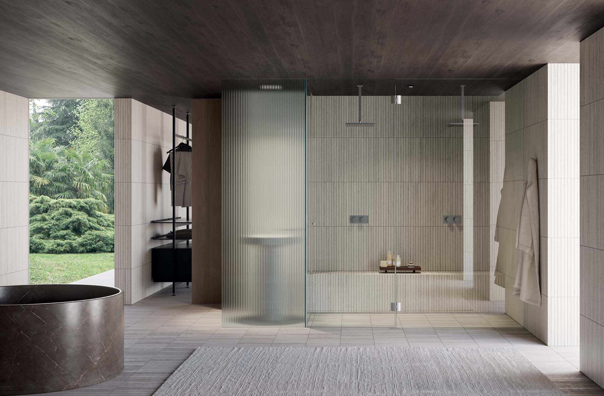Fully customizable full-height shower system: Terracielo by RARE