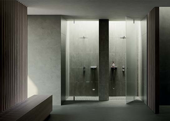 Fully customizable full-height shower system: Terracielo by RARE