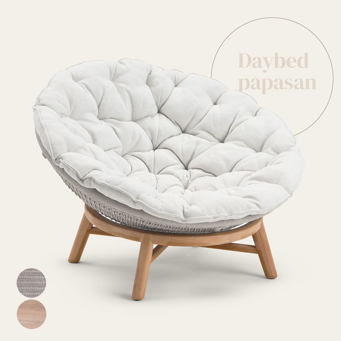 Manutti Sandua collection: woven shells supported by wooden bases