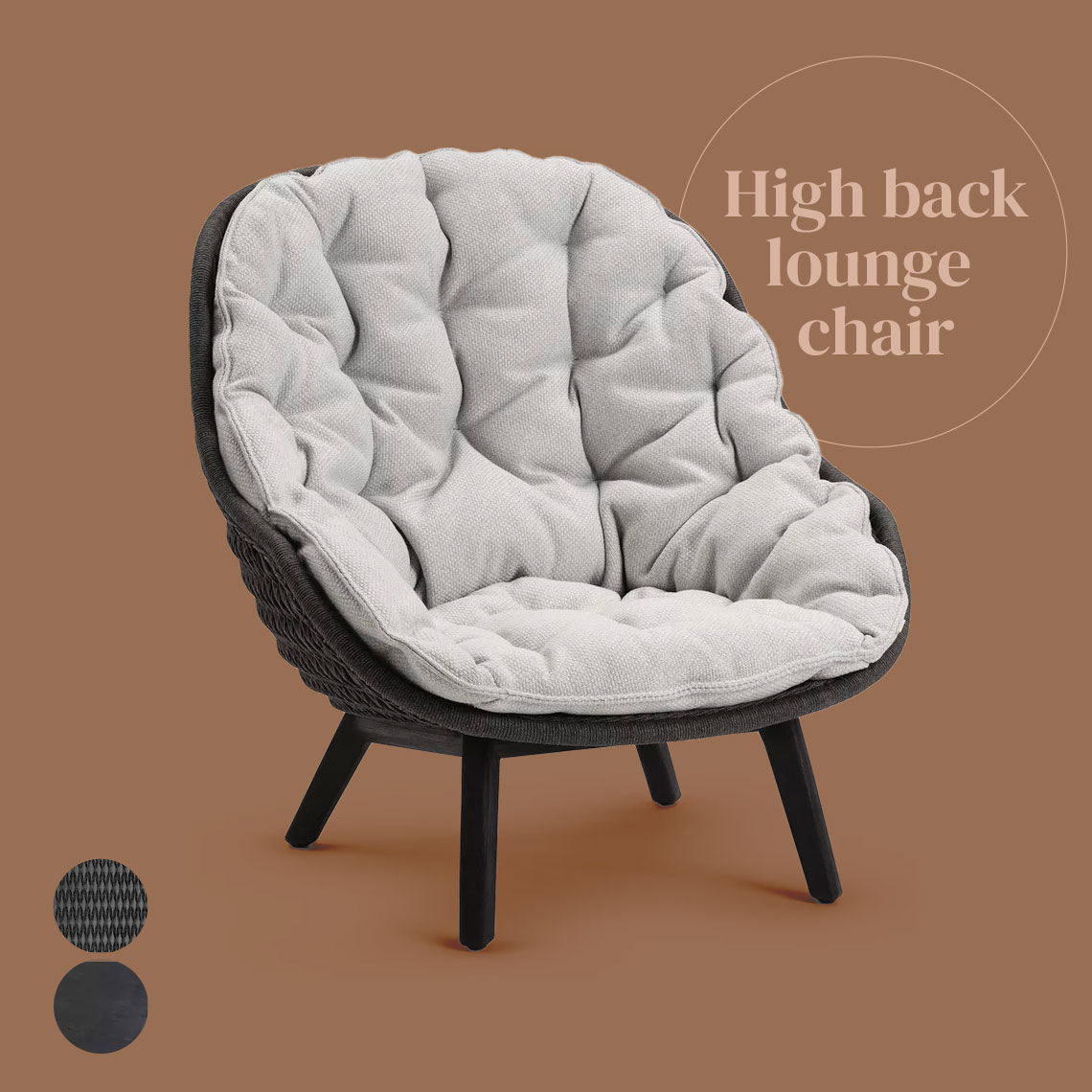 Manutti Sandua collection: woven shells supported by wooden bases