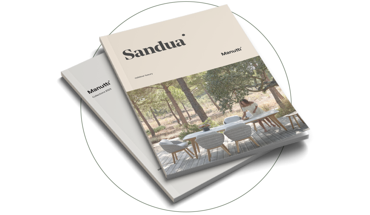 Manutti Sandua collection: woven shells supported by wooden bases