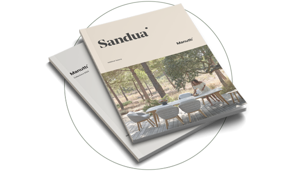 Manutti Sandua collection: woven shells supported by wooden bases