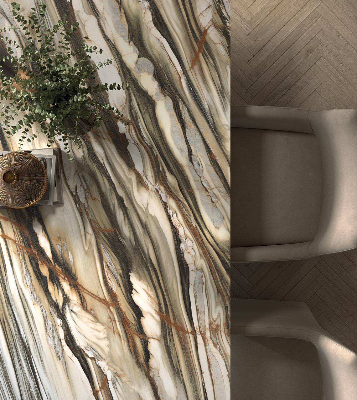 Marble-effect ceramic surfaces: 4 new proposals The Room by Imola Ceramica