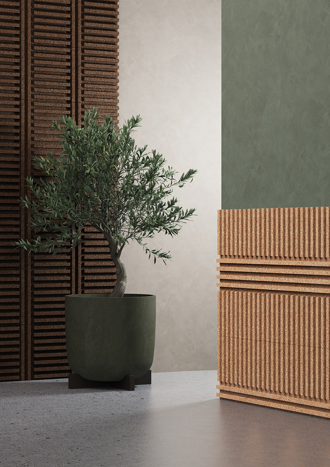 Cork tiles: create an acoustic wall with all natural, sustainable elements