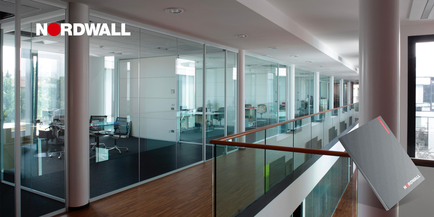 Nordwall glass partition walls for offices, modular, movable and equipable