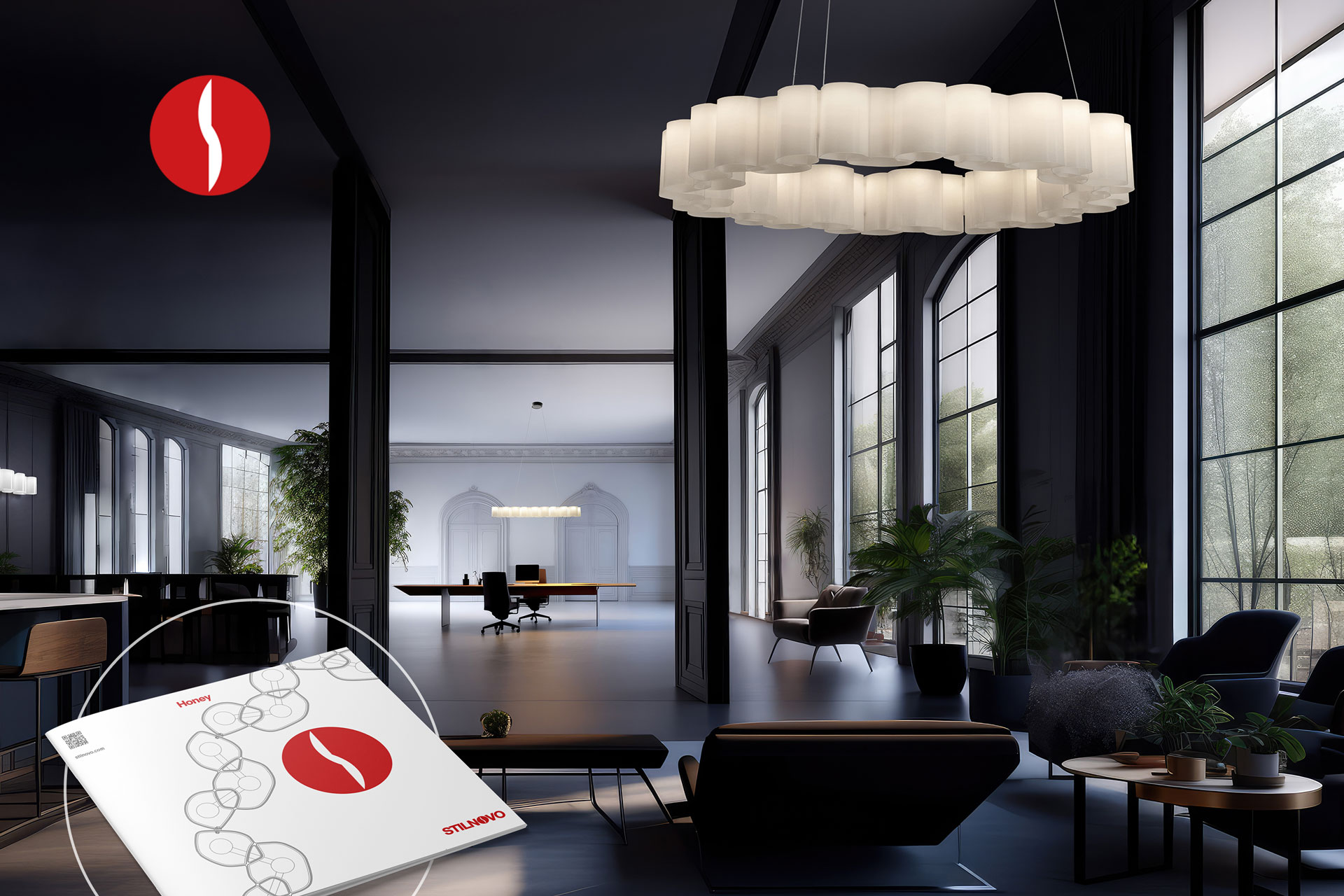 Honey suspension and wall lamps by Stilnovo