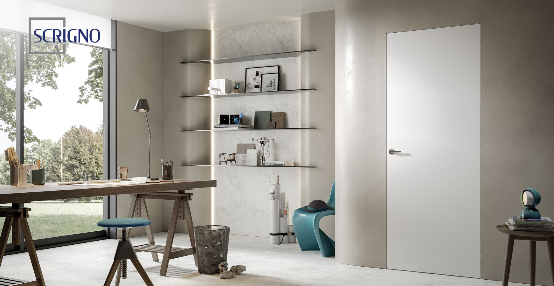 Flush-fitting door with soft closing. Discover the quiet system by Scrigno