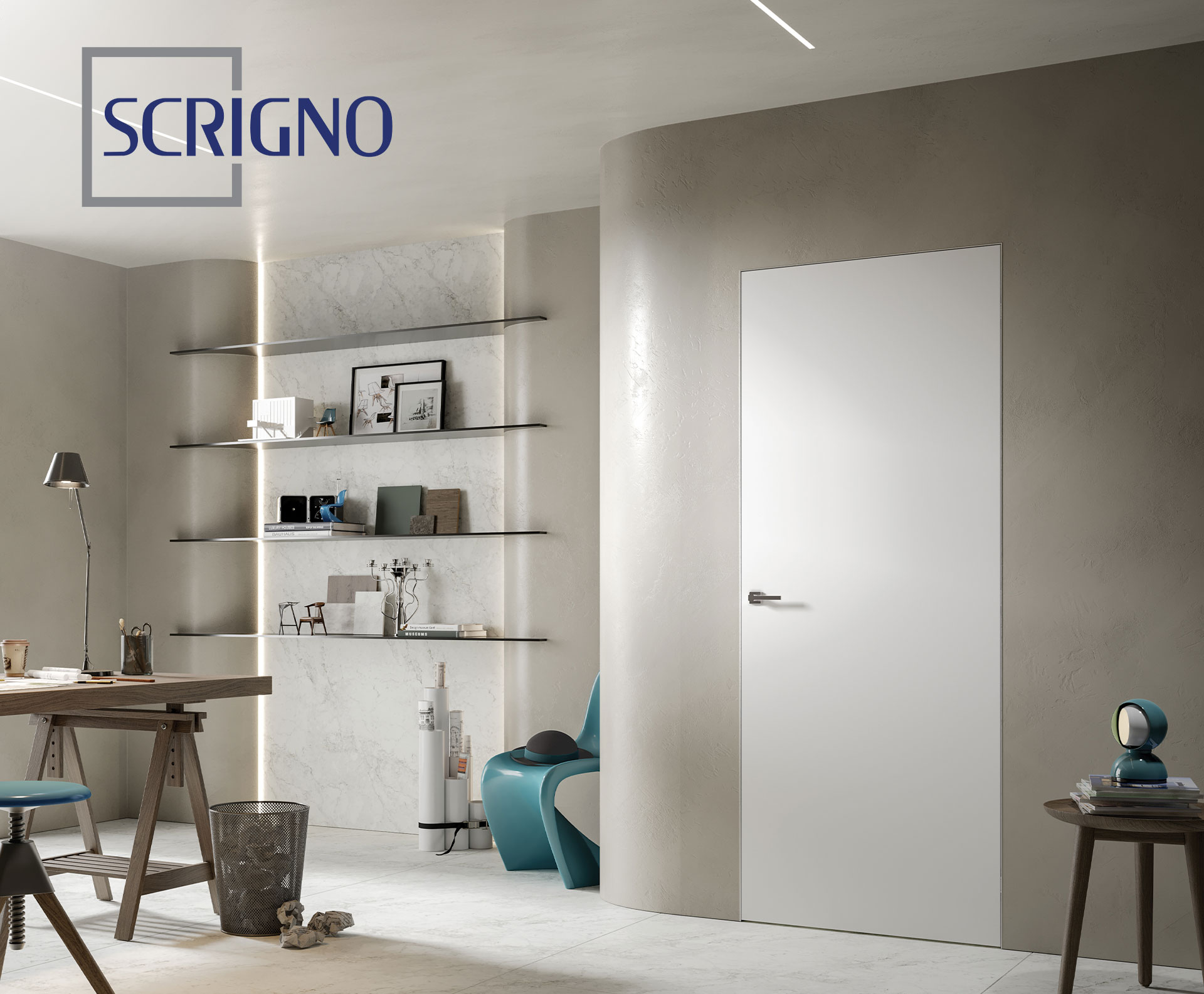 Flush-fitting door with soft closing. Discover the quiet system by Scrigno