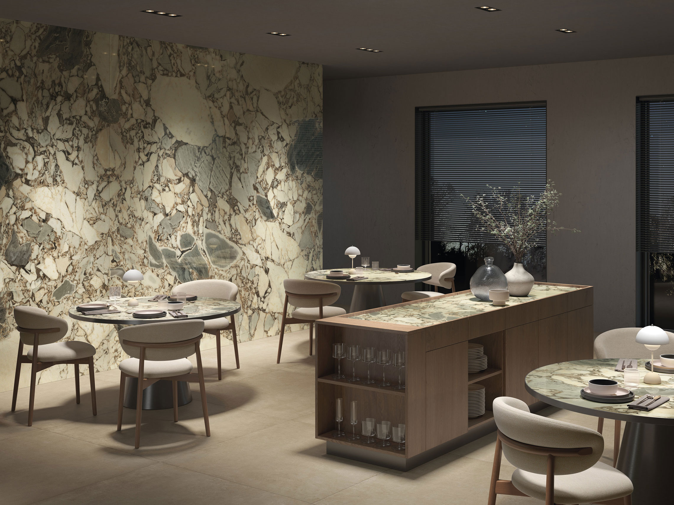 Crystals and transparent elements embedded in the veining of marble ...