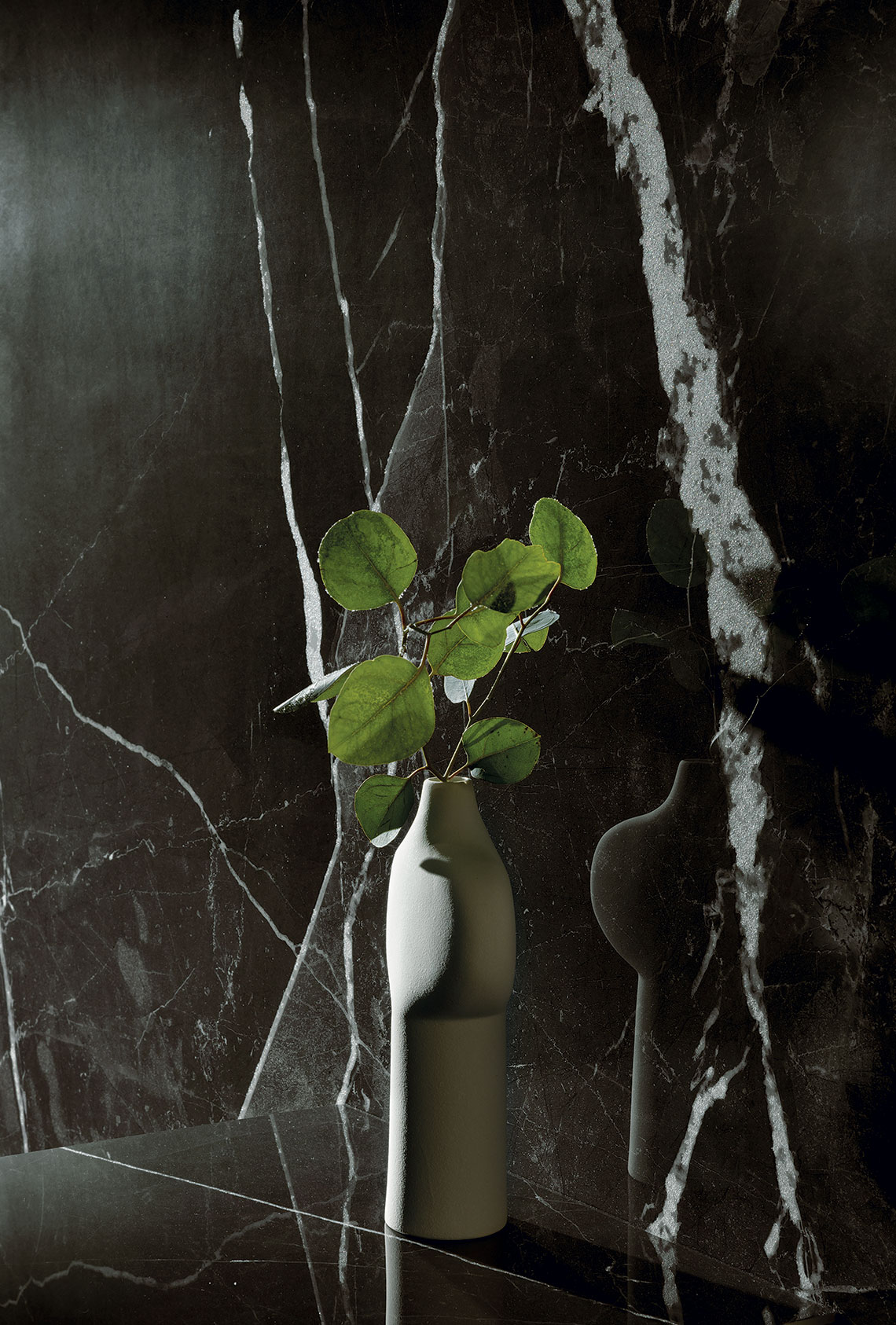 Crystals and transparent elements embedded in the veining of marble ...