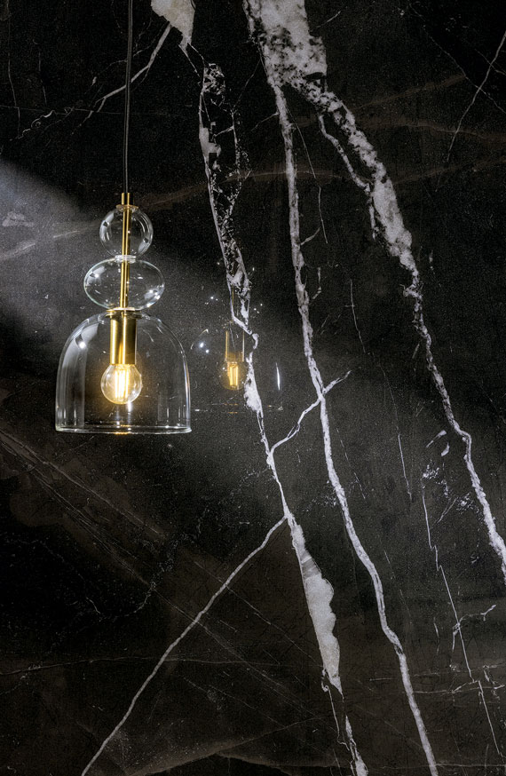 Crystals and transparent elements embedded in the veining of marble ...