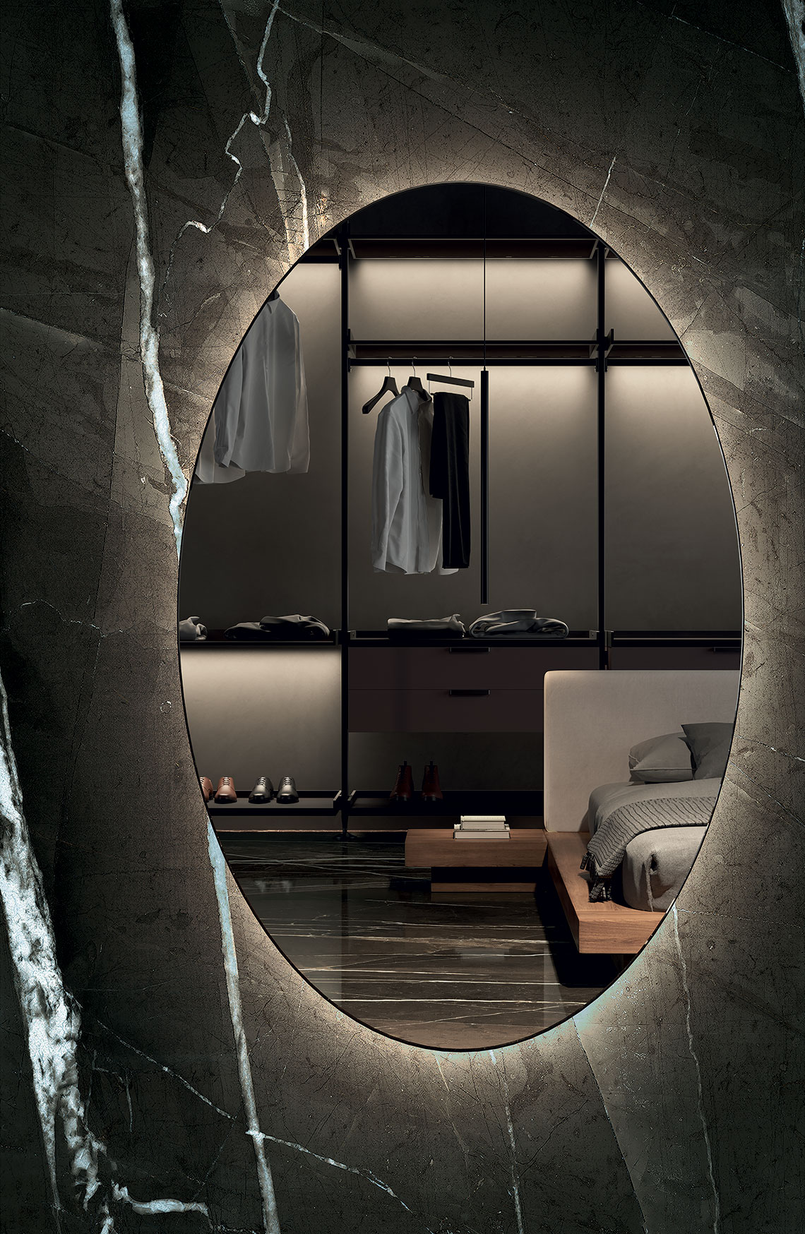 Crystals and transparent elements embedded in the veining of marble ...