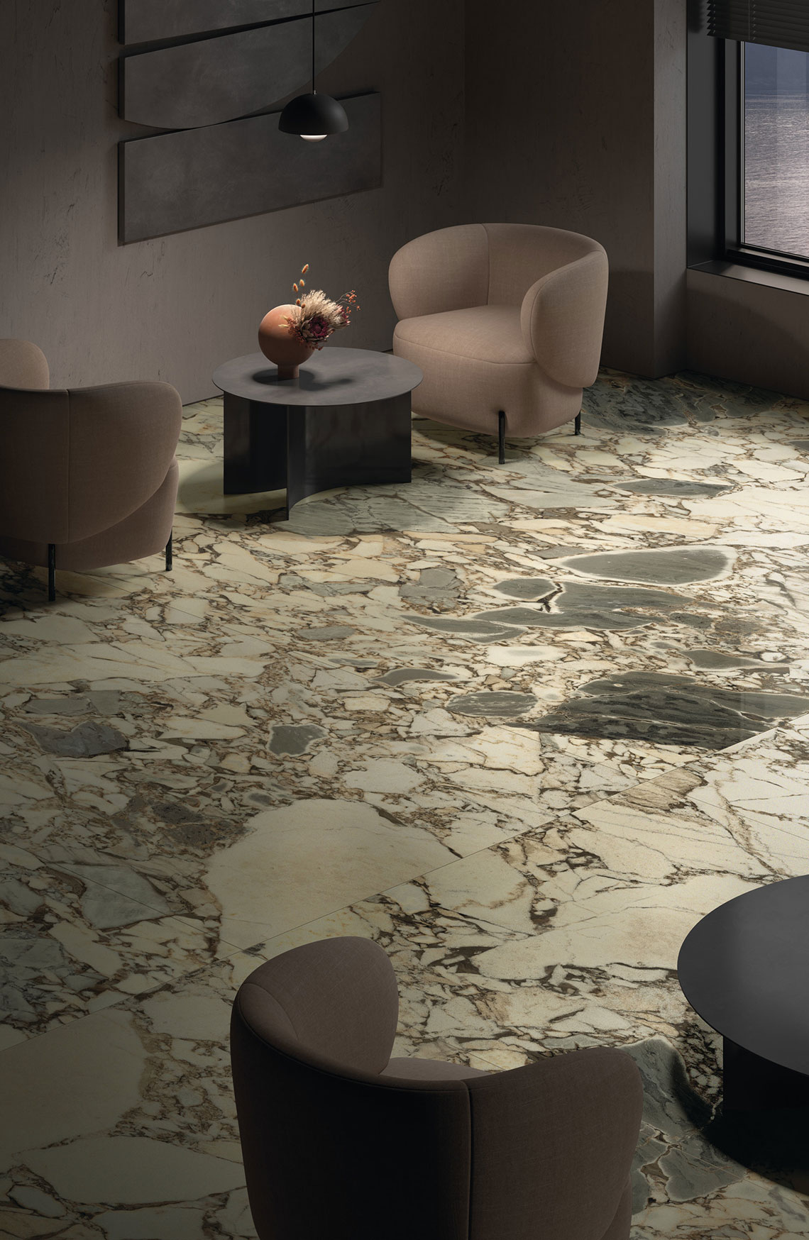 Crystals and transparent elements embedded in the veining of marble ...