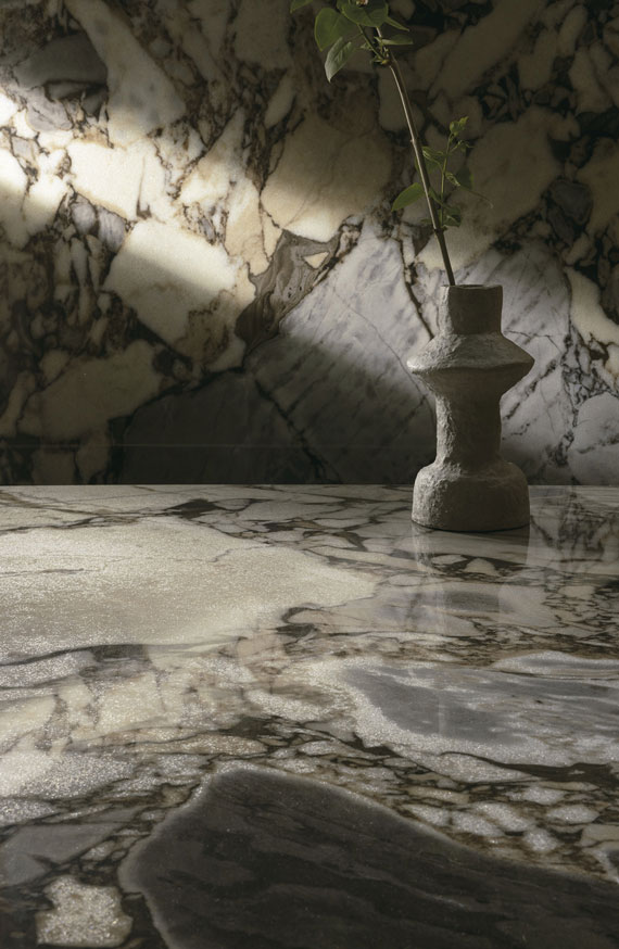 Crystals and transparent elements embedded in the veining of marble ...