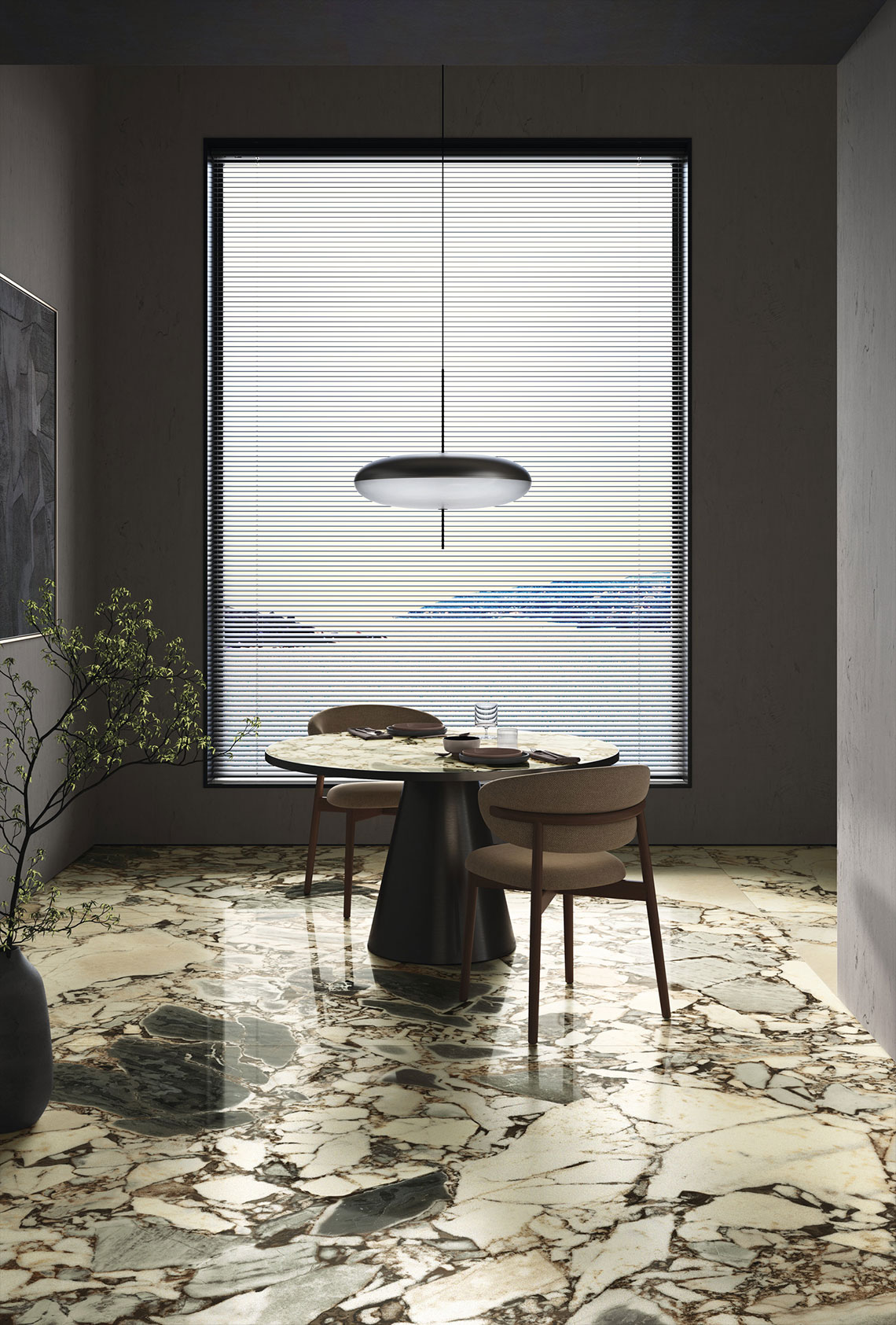 Crystals and transparent elements embedded in the veining of marble ...