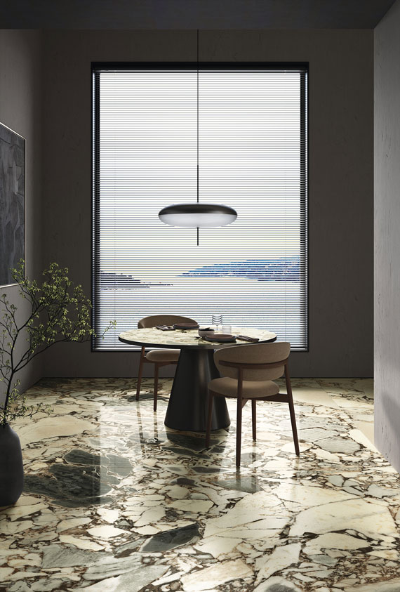 Crystals and transparent elements embedded in the veining of marble ...