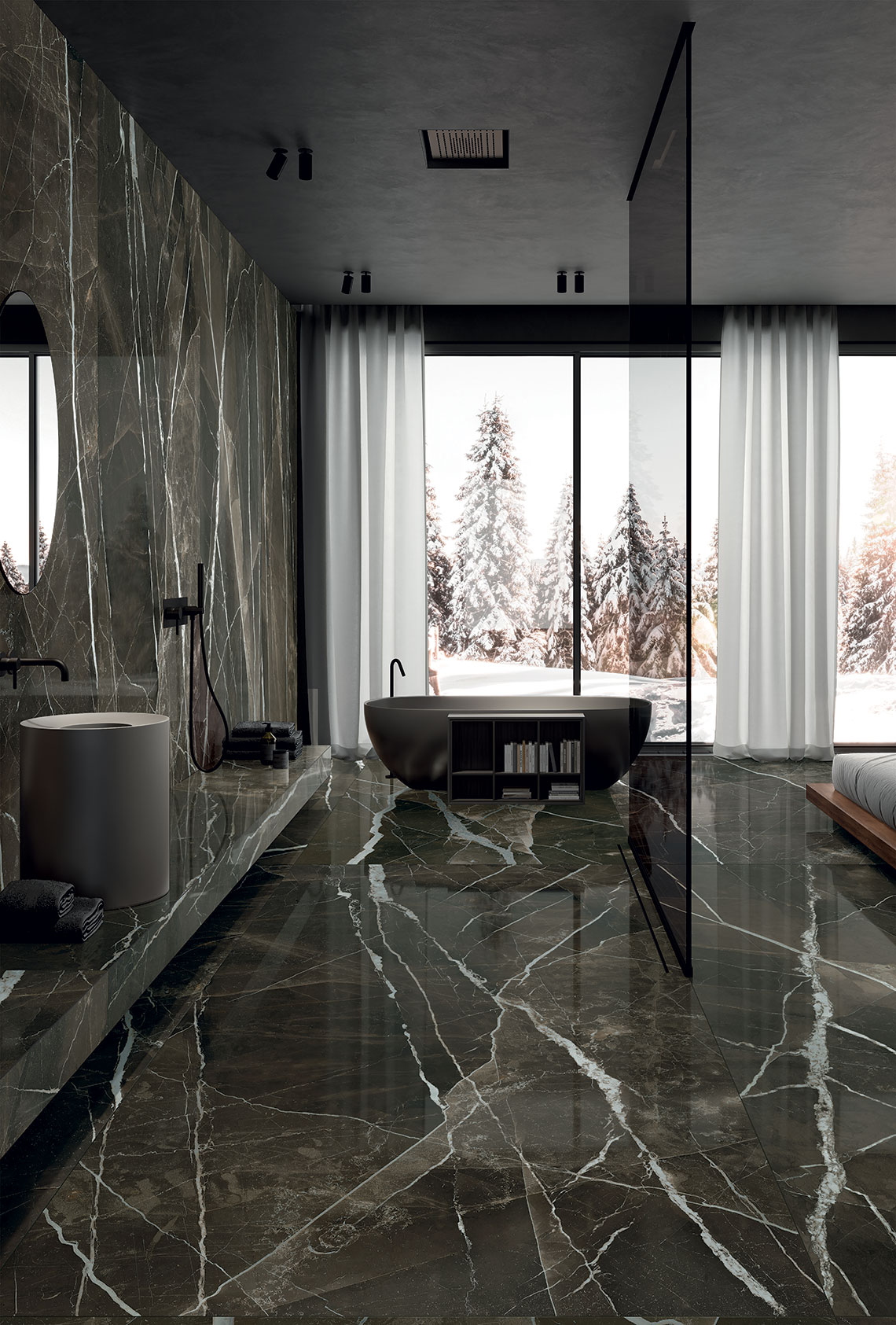 Crystals and transparent elements embedded in the veining of marble ...