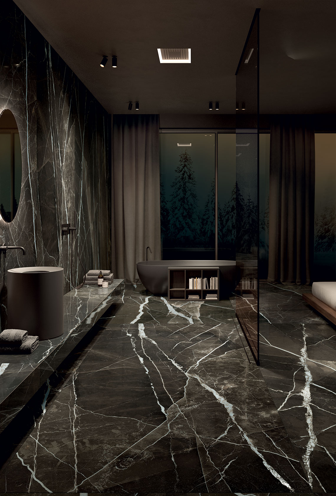 Crystals and transparent elements embedded in the veining of marble ...