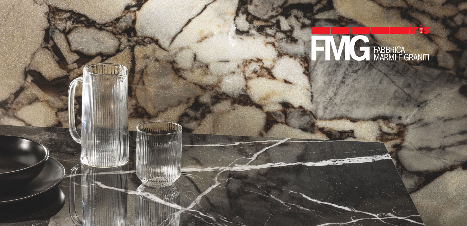 Crystals and transparent elements embedded in the veining of marble ...