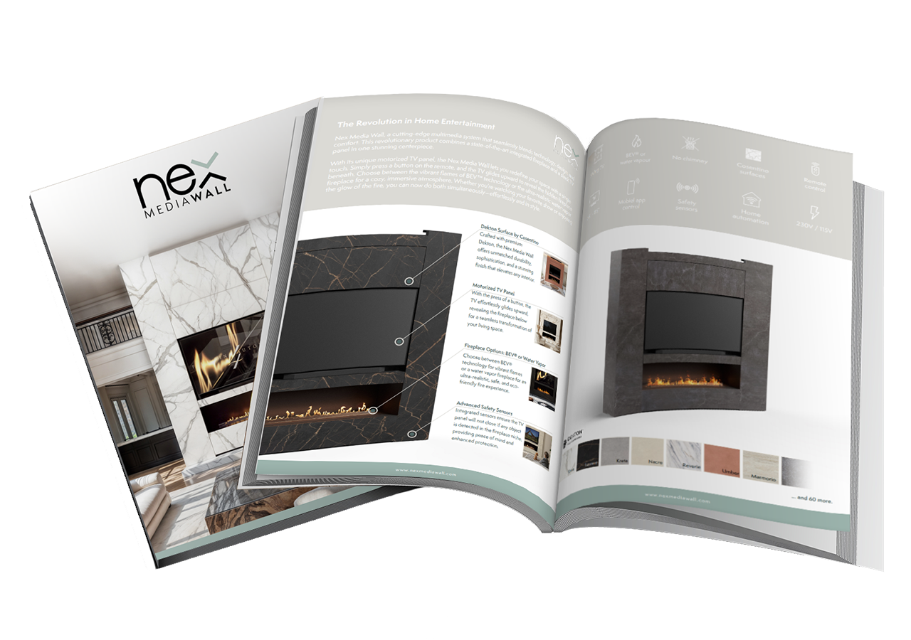 Nex Media Wall: TV and fireplace into one seamless design