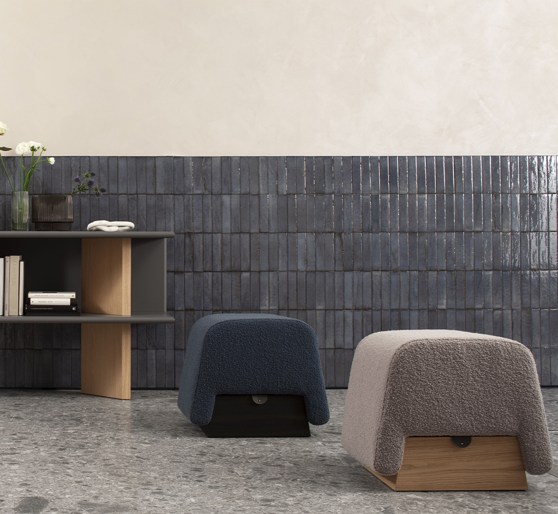 Morica Design poufs and coffee tables: soft shapes and fine materials